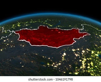 Space Orbit View Mongolia Highlighted Red Stock Illustration 1046191798
