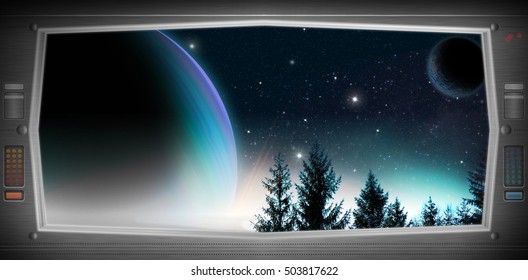 Space Scene Asteroids Window View Original Stock Illustration 503817622 ...