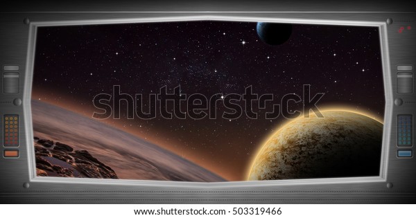 Space Scene Asteroids Window View Original Stock Illustration 503319466 ...