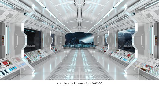 Spaceship Interior View On Space Distant Stock Illustration 617738414