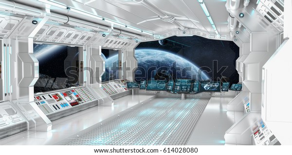 Spaceship Interior View On Space Distant Stock Illustration 614028080