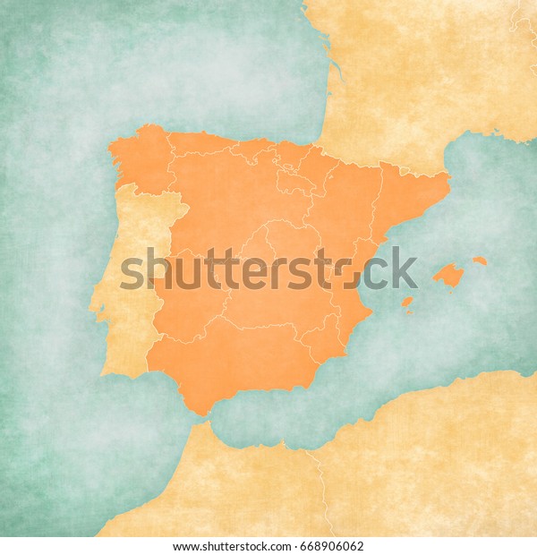 Spain Blank Map Inner Borders On: ilustrações stock 668906062 ...