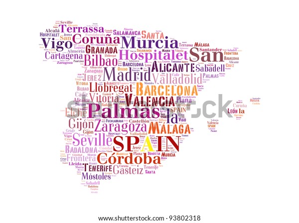 Spain Map Words Cloud Larger Cities Stock Illustration 93802318 ...
