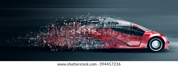Speeding Car Disintegrating Stock Illustration 394457236