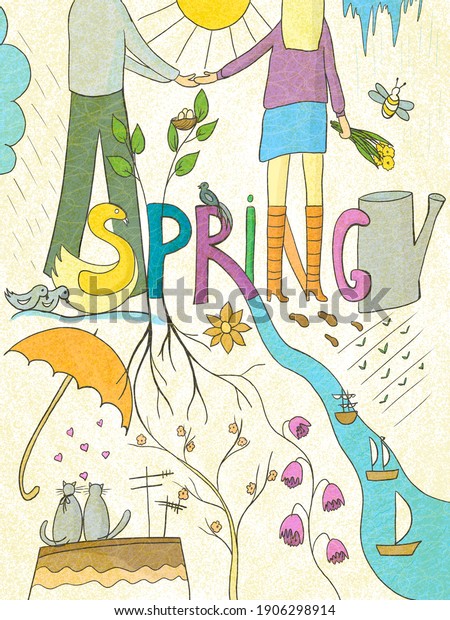 Spring Background Which Depicts Different Elements Stock Illustration ...