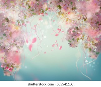 Spring Cherry Blossom Background Falling Petals Stock Illustration ...