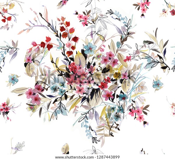 Spring Summer Flower Pattern Stock Illustration 1287443899 | Shutterstock