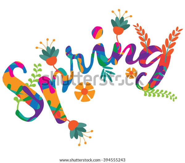 Spring Word Flat Design Leaves Colorful Stock Illustration 394555243 ...