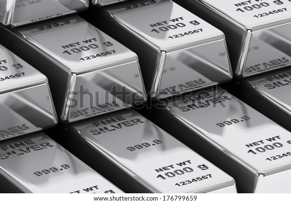 Stack Bank Silver Bars Extreme Closeup Stock Illustration 176799659