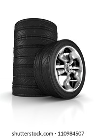 Stack Car Wheels On White Background 스톡 일러스트 110984507 | Shutterstock