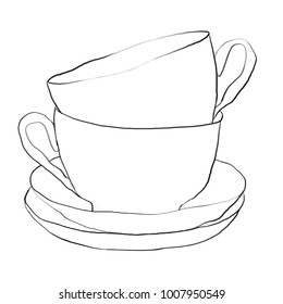 Stack Cups Contour Ink Drawing On Stock Illustration 1007950549 ...