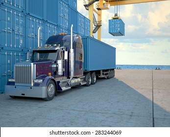 Cargo Red Container Truck Ship Port Stock Photo (Edit Now) 1530547541