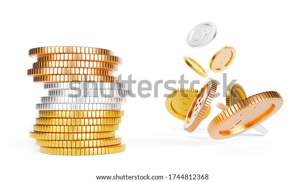 Stack Gold Silver Bronze Coins Isolated Stock Illustration 1744812368 ...