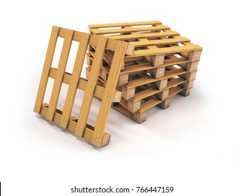 Stack Wooden Pallets White Background 3d 스톡 일러스트 766447159