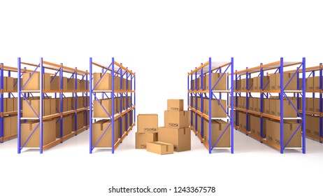 Stacked Cardboard Boxes Warehouse3d Rendering Stock Illustration ...