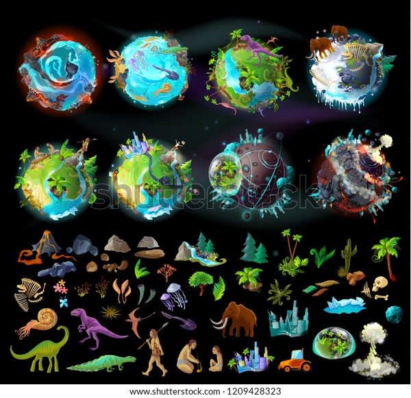Stages Earth Evolution Cartoon Creation Set Stock Illustration ...