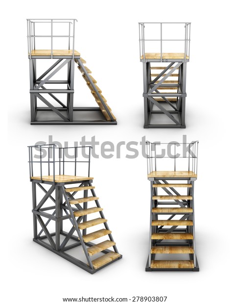 Stairways Access Ramp Different Angles Isolated Stock Illustration ...