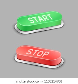 Vektor Stok Start Stop Large Buttons Shadow On (Tanpa Royalti ...