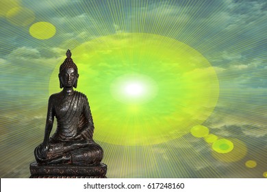 Statue Buddha Sun Rays Background 스톡 일러스트 617248145 | Shutterstock