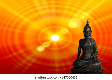 Statue Buddha Sun Rays Background Stock Illustration 617300435 ...