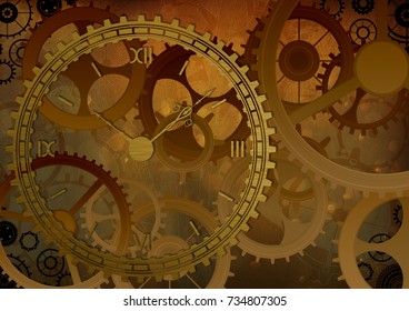 Steampunk Clock On Background Cogs Gears Stock Illustration 734807305 ...