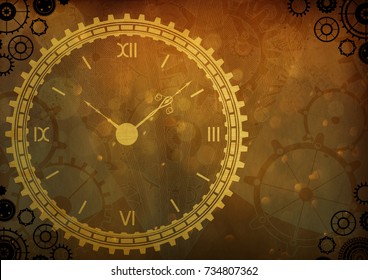 Steampunk Clock On Background Cogs Gears 스톡 일러스트 734807362 | Shutterstock