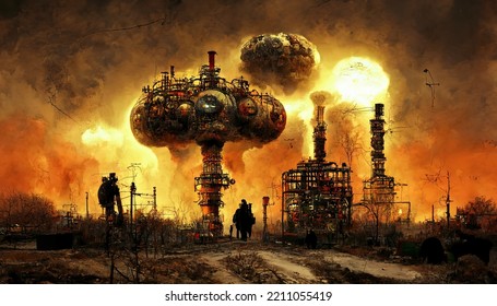 Steampunk Nuclear Explosion Missile Post Apocalyptic Stock Illustration ...