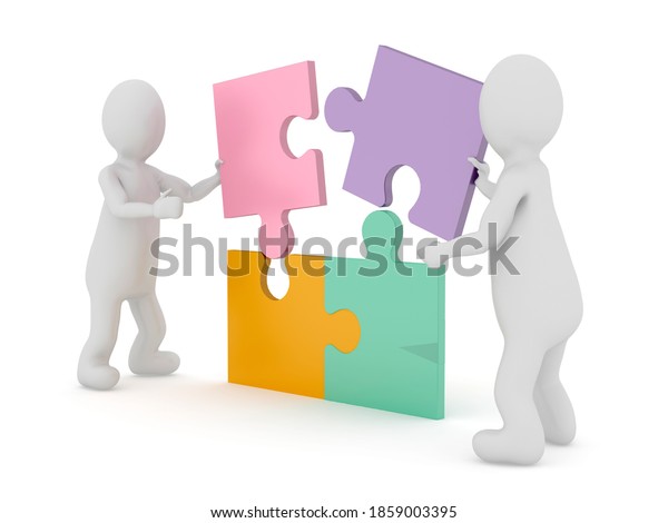 Stickman Teamwork Solving Puzzle Solution 3d Stock Illustration ...