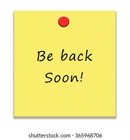 Sticky Note Message Be Back Soon 스톡 일러스트 365968706 | Shutterstock