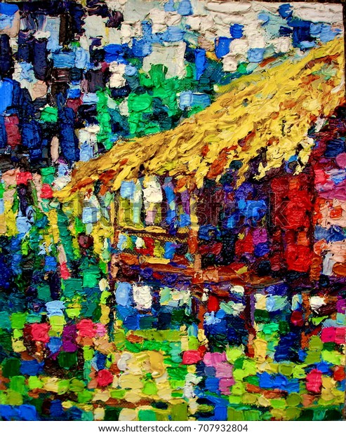 Straw Hut Forest Abstract Expressionism Oil Stock Illustration 707932804