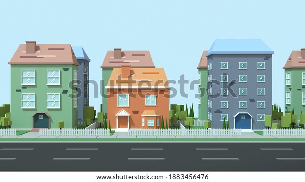 Street Building 3d Rendering Stock Illustration 1883456476 | Shutterstock