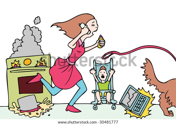 Stressed Mom Stock Illustration 30481777