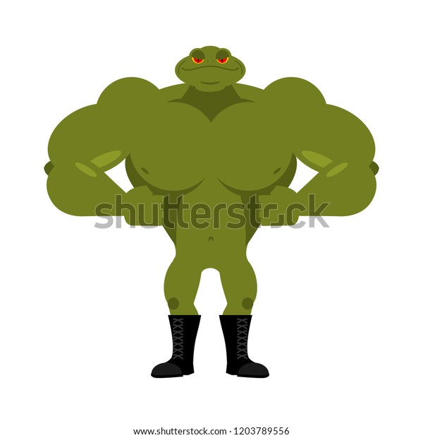 Strong frog. powerful toad with large muscles. Amphibian animal athlete ...