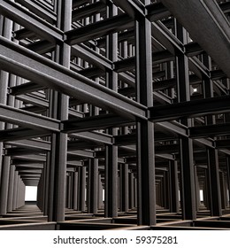 Structural Abstract Intersecting Steel Beams 3d Stock Illustration ...