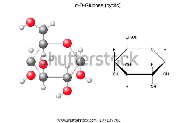 Structural chemical formula and model of glucose (alpha-D-glucose), 2D ...