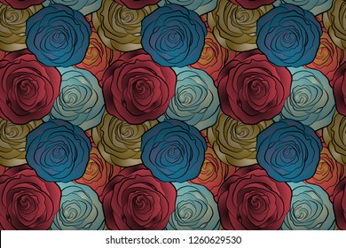 Stylized Roses Seamless Pattern Raster Illustration Stock Illustration ...