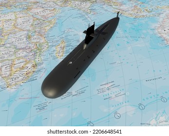 Submarine On World Map3d Render: ilustrações stock 2206648541 ...