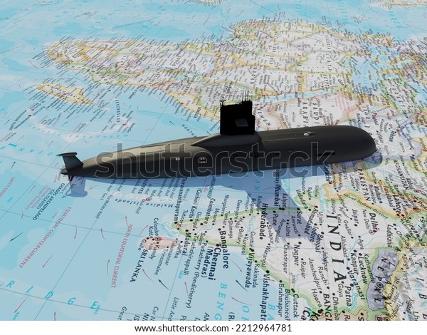 Submarine On World Map3d Render Stock Illustration 2212964781 ...