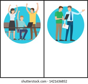 Successful Team Working Task Posters Collection Stock Illustration ...