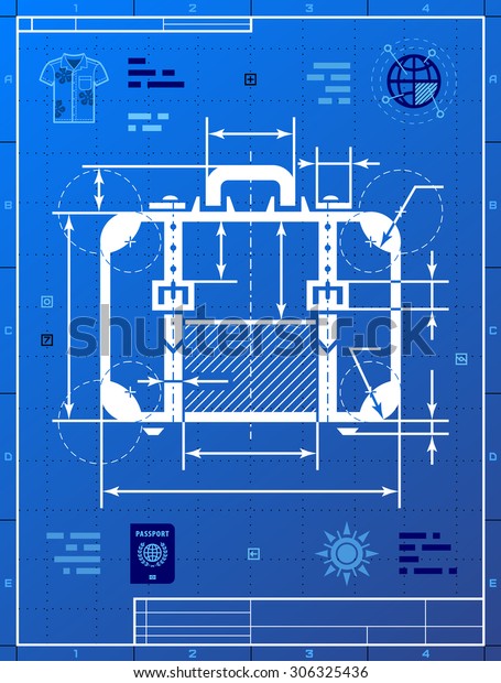 Suitcase Blueprint Drawing Stylized Drafting Travel Stock Illustration ...