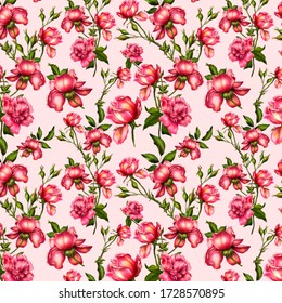 Summer Flower Pattern Pink Background Stock Illustration 1728570895 ...