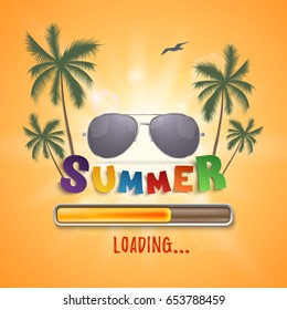 Summer Loading Background Palms Seagull Sunglasses Stock Illustration ...