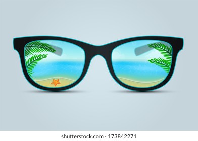Vector Illustration Summer Sunglasses Beach Reflection Stock Vector ...