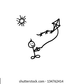 17 Little stick figure boy flying kite Images, Stock Photos & Vectors ...