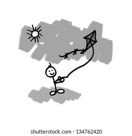 17 Little stick figure boy flying kite Images, Stock Photos & Vectors ...