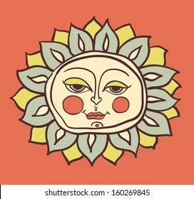 Indian Folk Painting Madhubani Painting Sun Stock Vector (Royalty Free ...