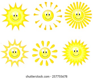 Flat Cartoon Set Sun Vector Illustration Stock Vector (Royalty Free ...