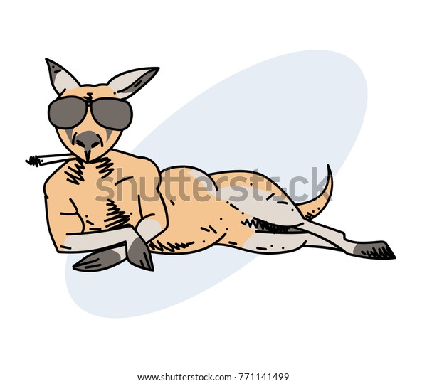Sunbathing Kangaroo Cigarette Hand Drawn Cartoon Stock Illustration ...