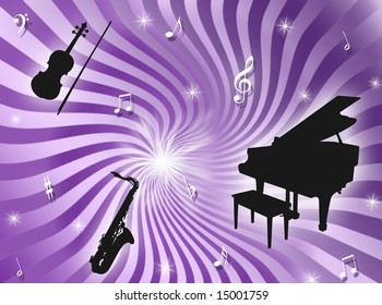 Sunburst Background Musical Instruments Notes Stars Stock Illustration ...
