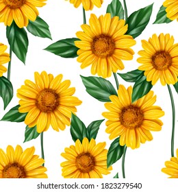 Sunflower Seamless Pattern Background Yellow Flowers Stock Illustration ...